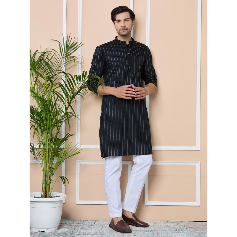 Buy See Designs Black Thread Work Straight Kurta with Pyjama (Set of 2 ...