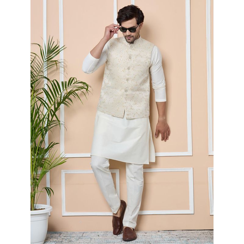 Buy See Designs Beige Woven Jacquard Nehru Jacket with Solid Kurta ...