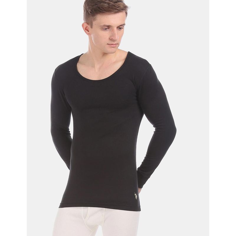 Buy U.S. POLO ASSN. Black I652 Snug Fit Solid Cotton Viscose Polyester ...