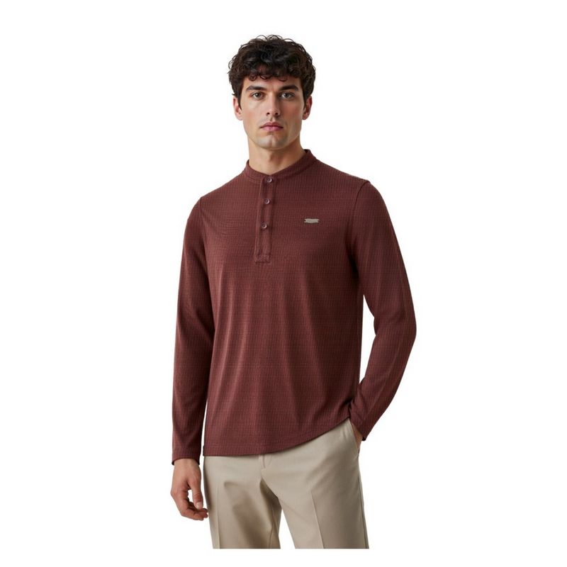 Buy OUTERWORLD Maroon Solid Mandarin Neck Men's T-Shirt Online