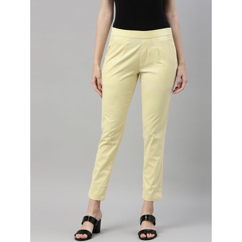 Buy Go Colors Women Bright Mid Rise Cotton Denim Stretch Pants - Yellow ...