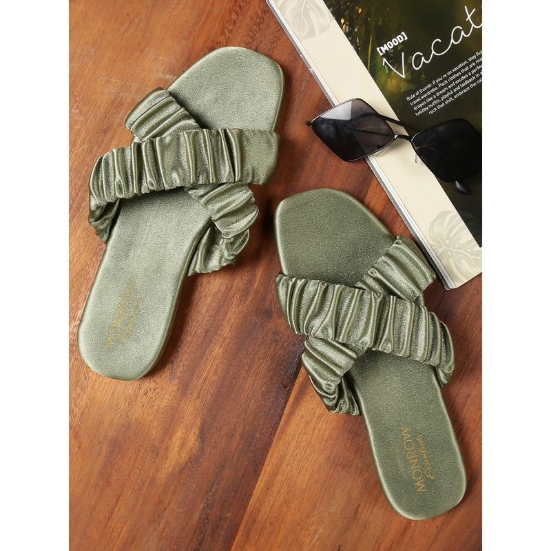 Buy Monrow Ruched Olive Flats Online
