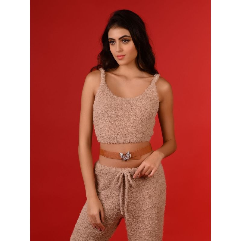 Buy Odette Tan Elastane & Faux Leather Belt Online