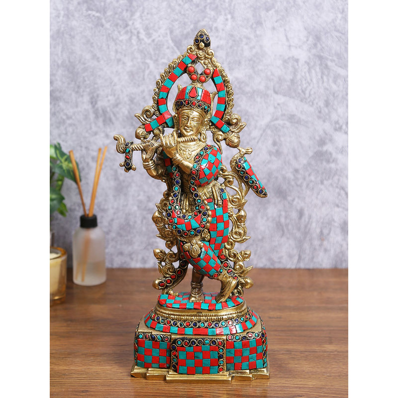 Buy HomeTown Tirth Brass Krishna Stone Work Figurine By Arooti Online