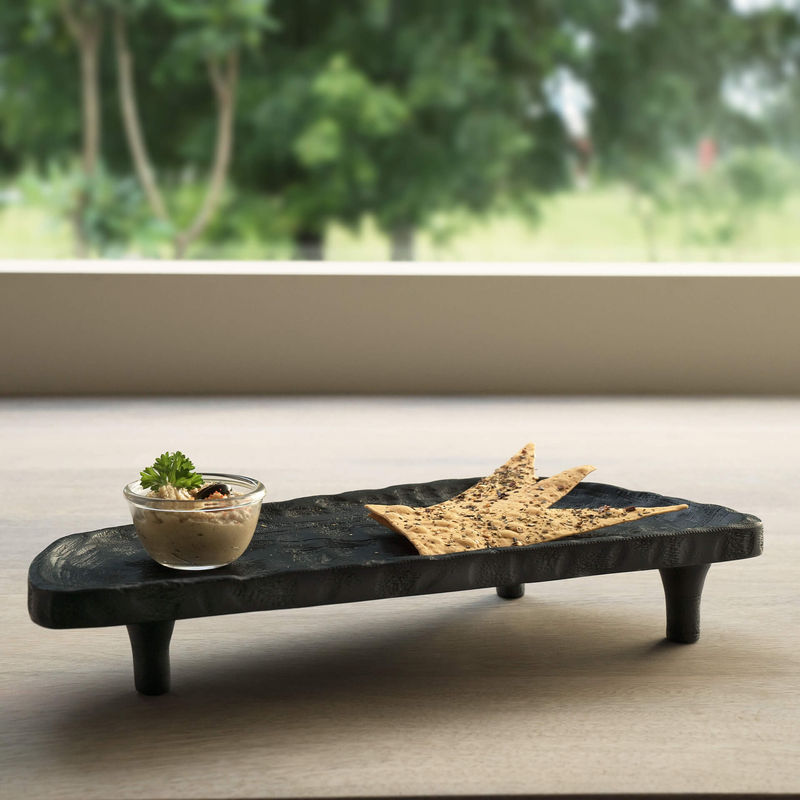 Ellementry Black Tribal Mango Wood Platter With Legs Asymmetrical: Buy ...