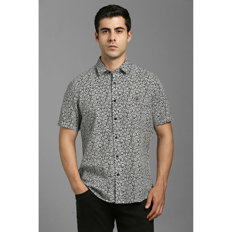 Buy Louis Philippe Men Black Floral Print Half Sleeves Casual Shirt Online