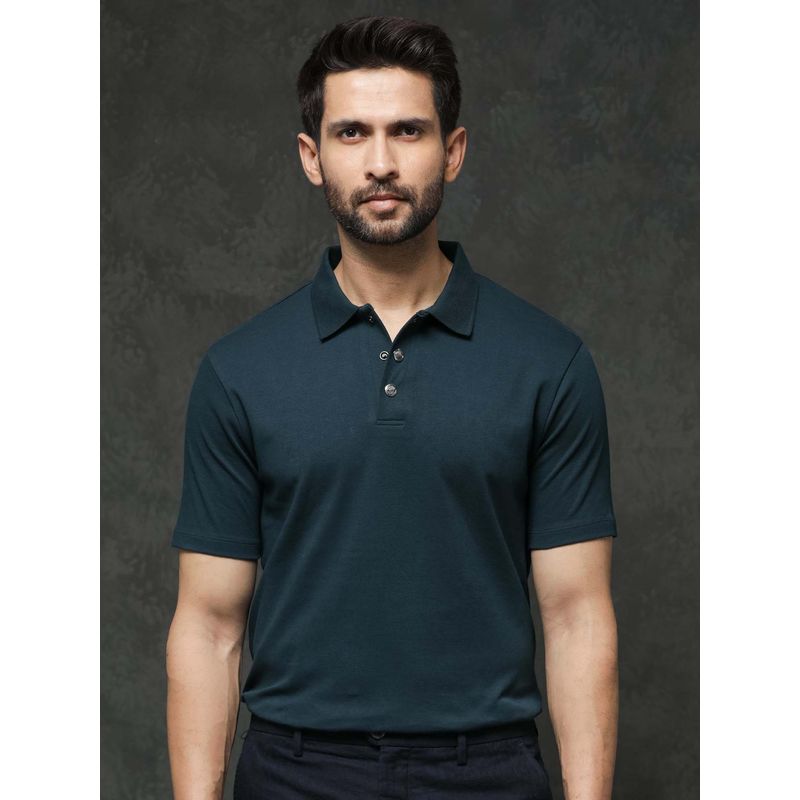Buy Rare Rabbit Tang Petrol Plain Regular Fit Polo T-shirt Online