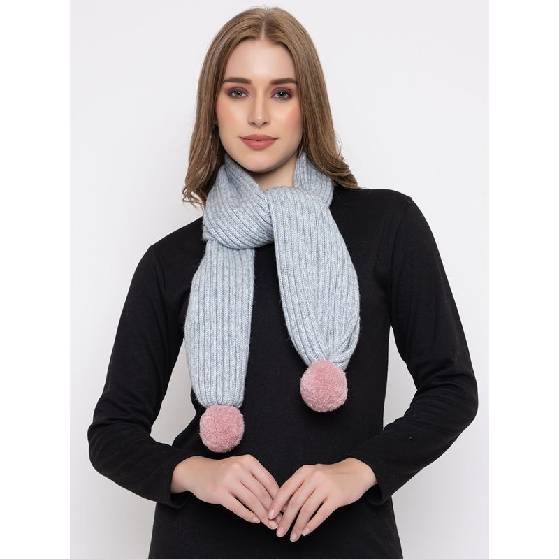 Buy 513 Women Light Grey Soft Acrylic Pom Muffler Online