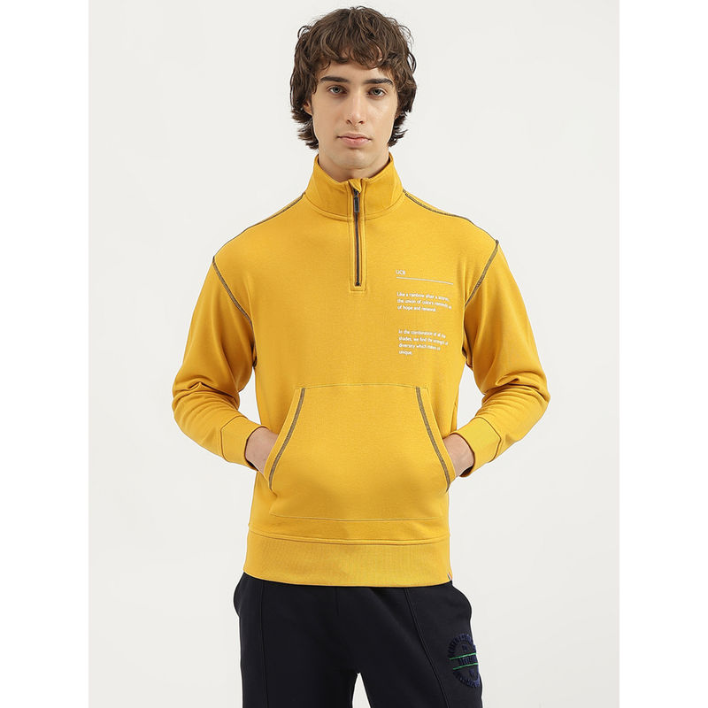 Buy United Colors of Benetton Yellow Boxy Fit High Neck Typography ...