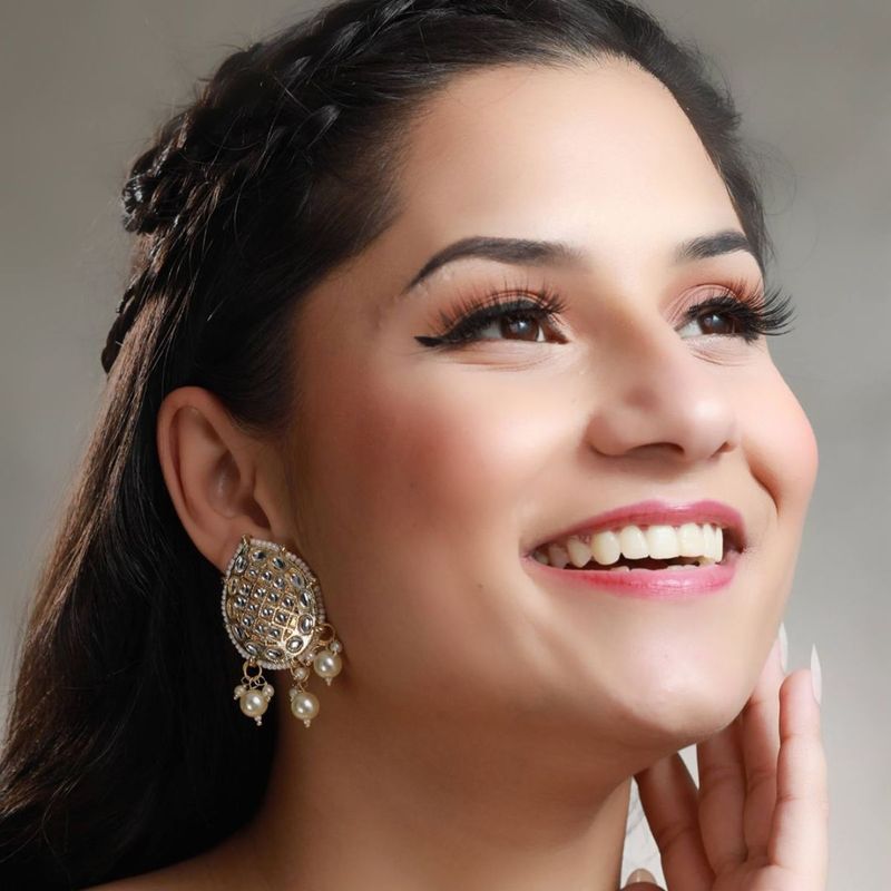 Buy Priyaasi White & Gold Kundan Tear Drop Earrings Online