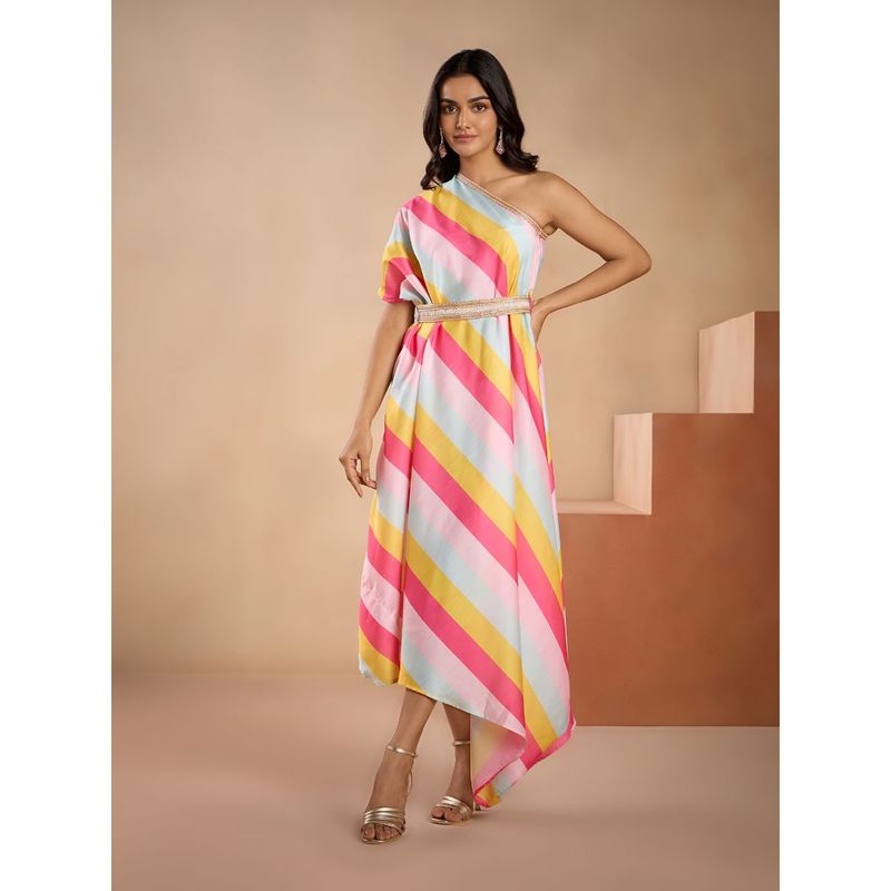 Buy Gajra Gang Golabar Multi-Color Draped Onehoulder Belted Dress ...