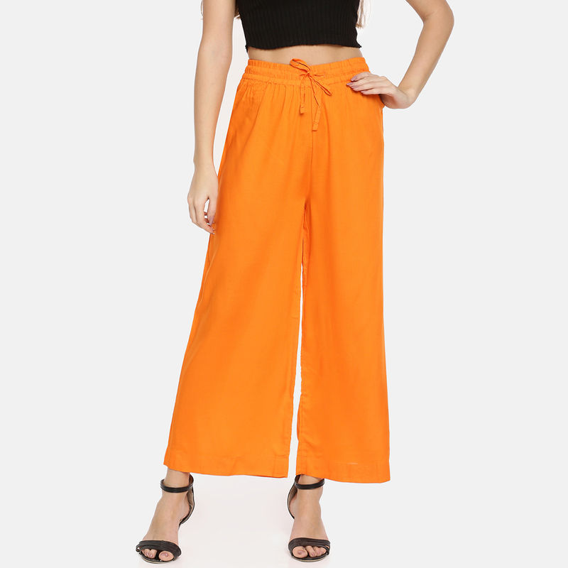 Buy TWIN BIRDS Flery Women Wide Leg Palazzo - Orange Online
