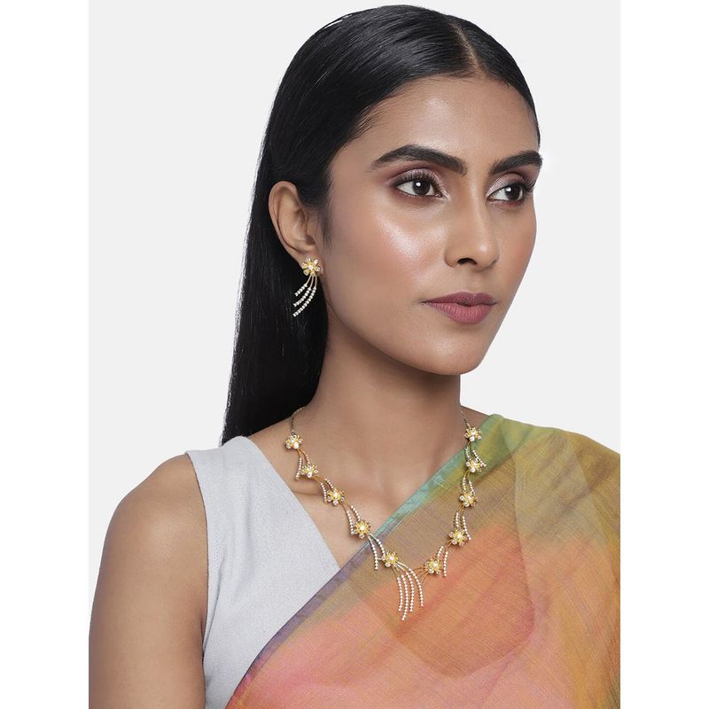 LAIDA Gold-Plated American Diamond Studded Floral Jewellery Set (Set of ...