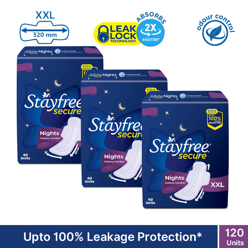 Buy Stayfree Secure Nights Sanitary Pads with Cottony Soft Cover for ...