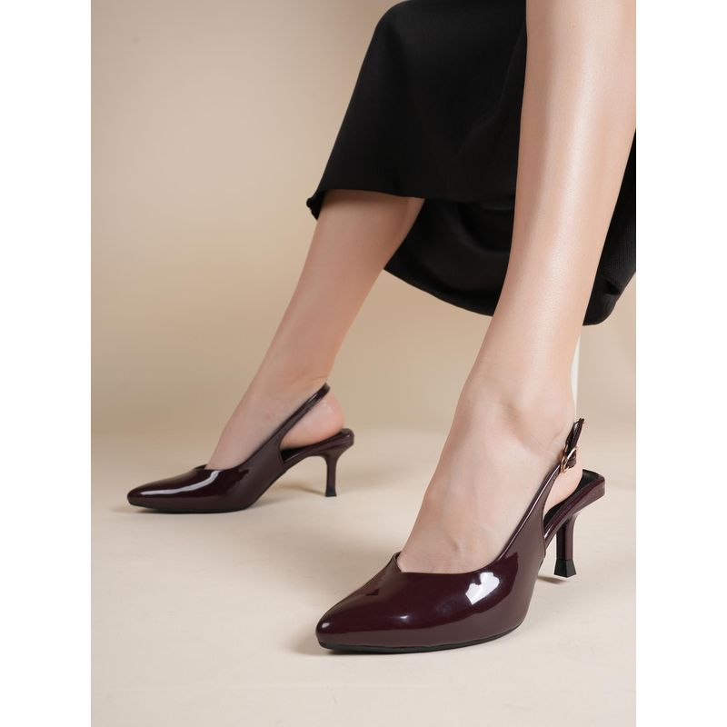 Buy Drop Bold Maroon Pointed Toe Slingback Stilettos Heels For Women Online