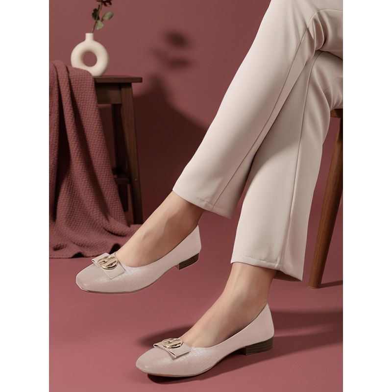Buy ELLE Women Beige Square Toe Ballerina Online
