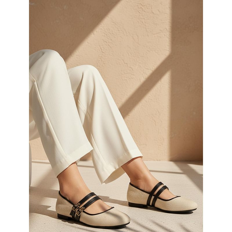 Buy ELLE Women Beige Classic Double-Strap Ballerina Online