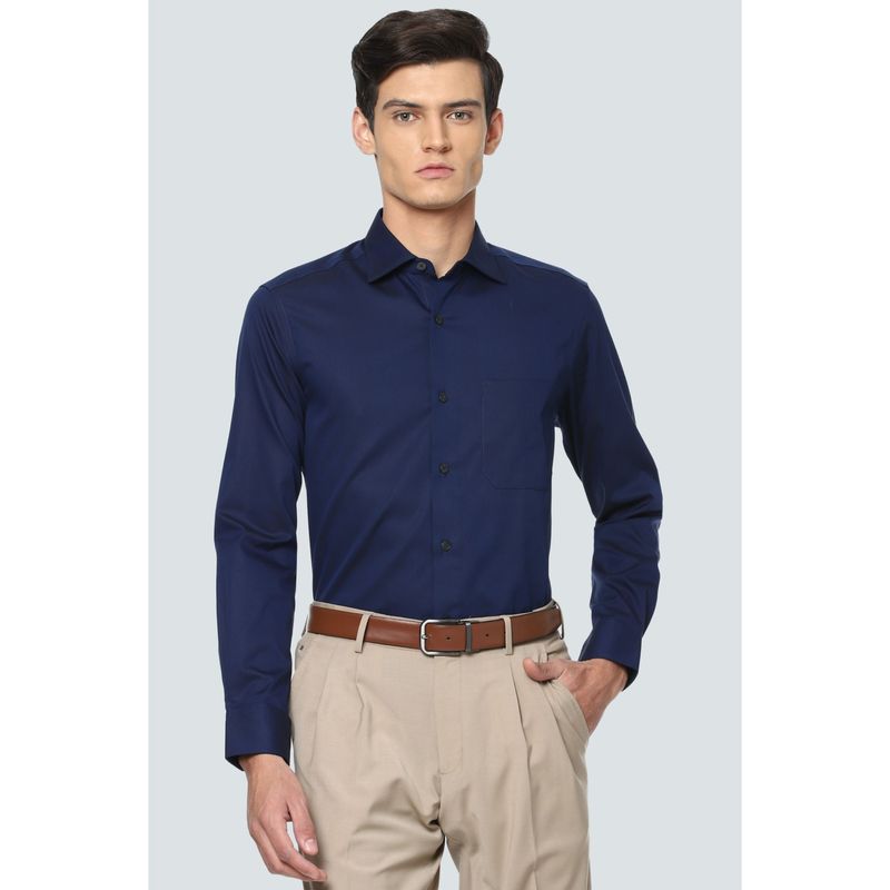 Buy Louis Philippe Perma Press Navy Wrinkle Free Classic Fit Solid Full ...