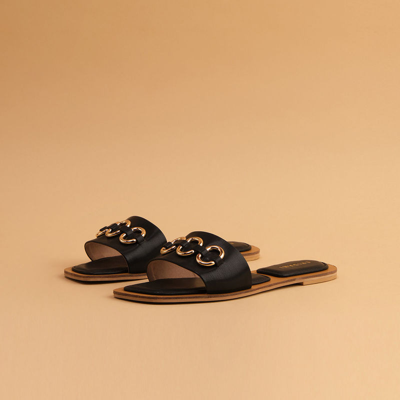 Buy Eridani Solid Black Burga Flats Online