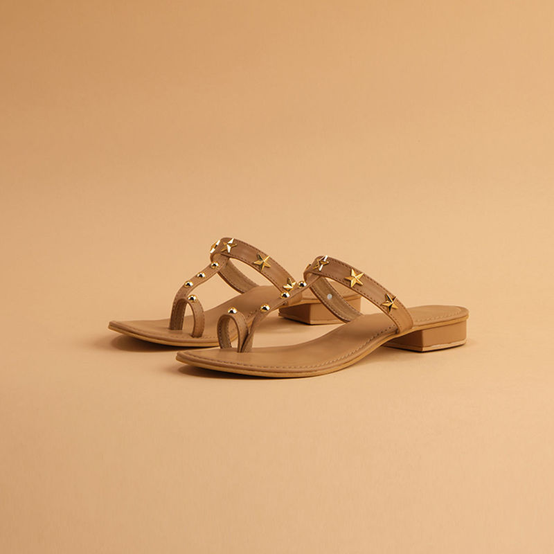 Buy Eridani Embellished Beige Oorvi Flats Online