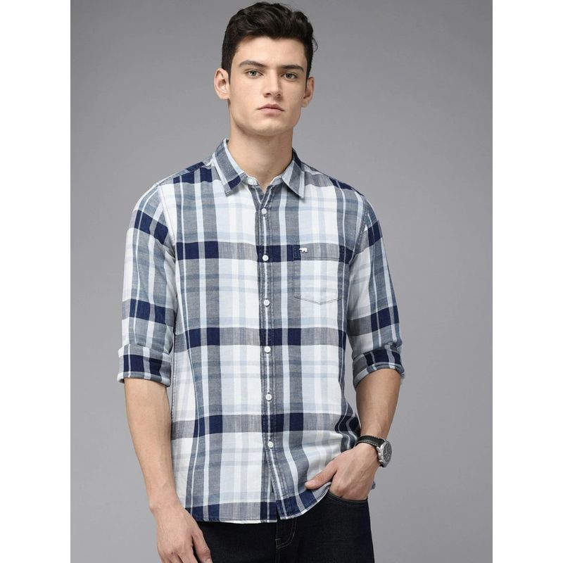 Buy THE BEAR HOUSE Men Blue Slim Fit Checked Casual Shirt Online