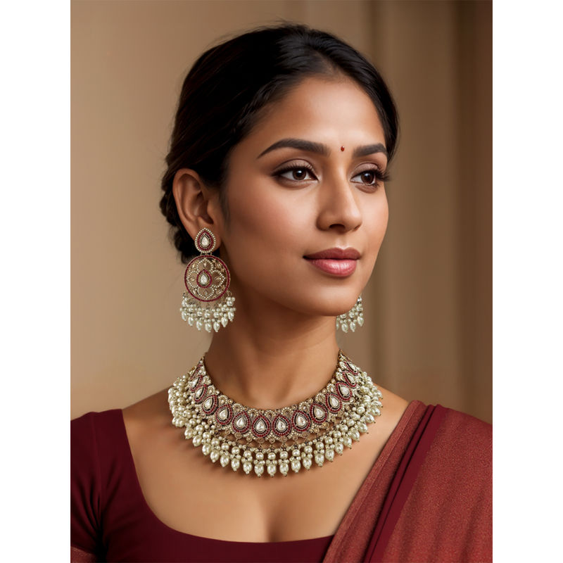 Buy Kalakrith Milano Women Multi-Color Aziza Begum Ruby Pearl Jewellery ...