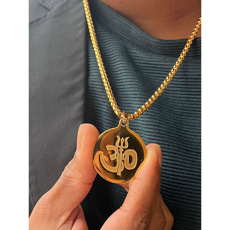 Buy Japam 24K Gold Plated Om Trishool Coin Necklace Online