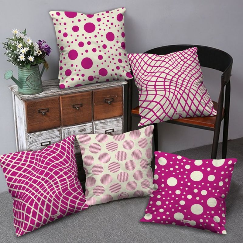 Buy Indigifts Pink Abstract Print Cushion Covers (Set Of 5) Online