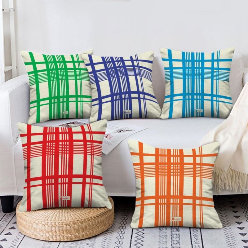 Buy Indigifts Multi-Color Stripes Printed Cushion Covers (Set Of 5) Online