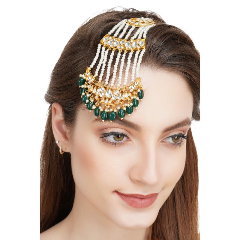 Buy Auraa Trends Kundan Gold Plated Deep Green Pasa with Pearls Online