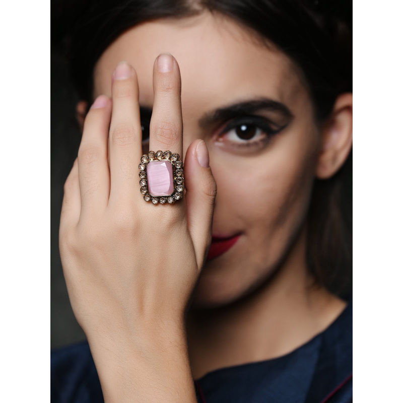 Buy Odette Pink Rhinestone Rectangular Finger Ring Online