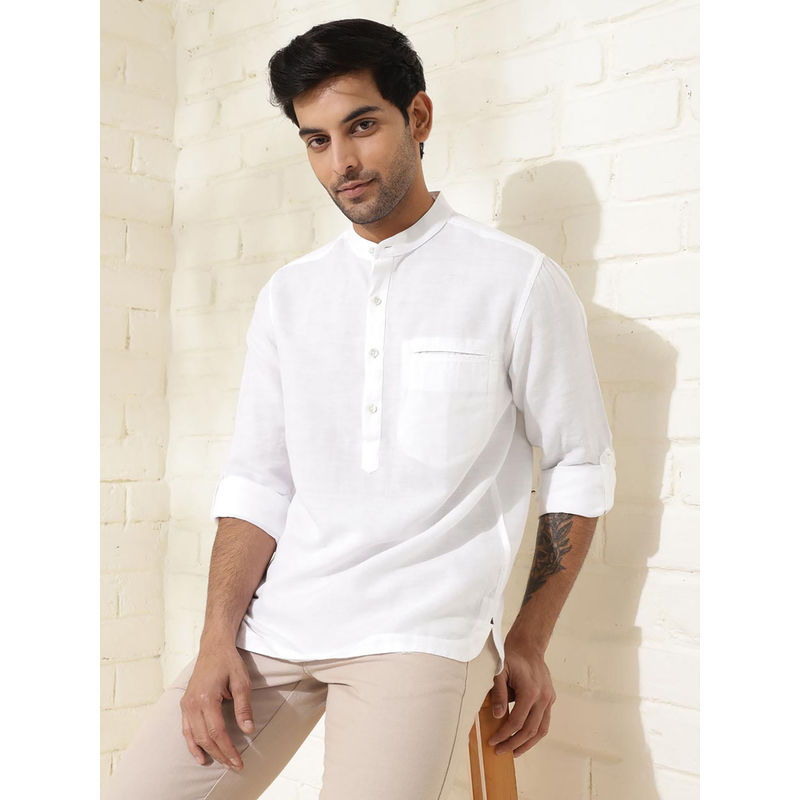 Buy Fabindia White Linen Blend Slim Fit Mid Placket Shirt Online