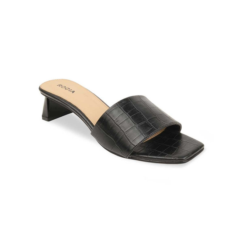 Buy ROCIA By Regal Black Women Solid Croco Textured Small Heel Slip Ons ...