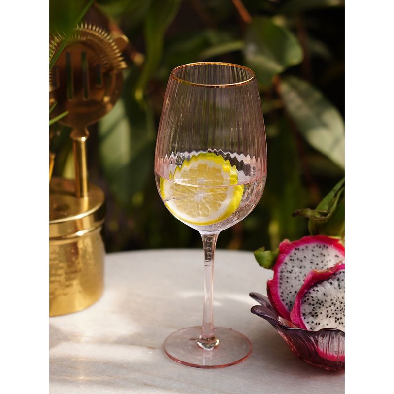 Buy Pure Home + Living Light Pink Ribbed Wine Glasses (Pack of 2) Online