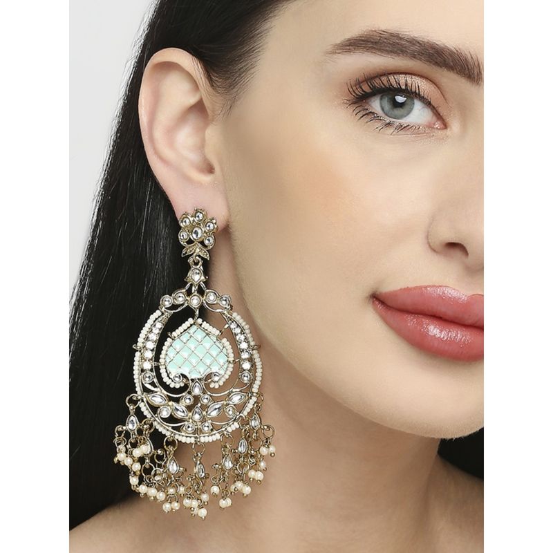 Buy OOMPH Mint Green Meenakari Enamel & Kundan Large Ethnic Drop ...