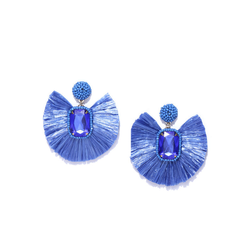 Blueberry Blue Raffia Tassel Drop Earring: Buy Blueberry Blue Raffia ...