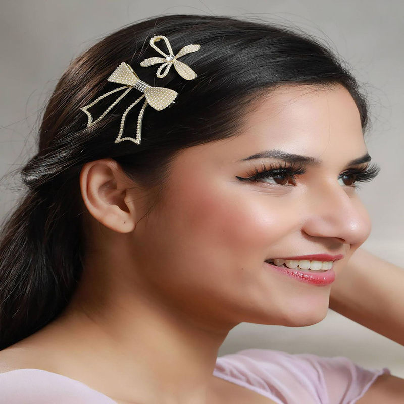 Buy Prita White Flower & Bow Hair Pin Set (M) Online