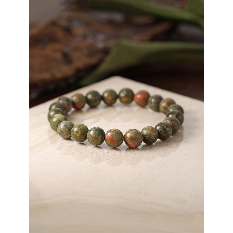 Buy Ornate Jewels Unisex Round Green Epidotized Granite Beads ...