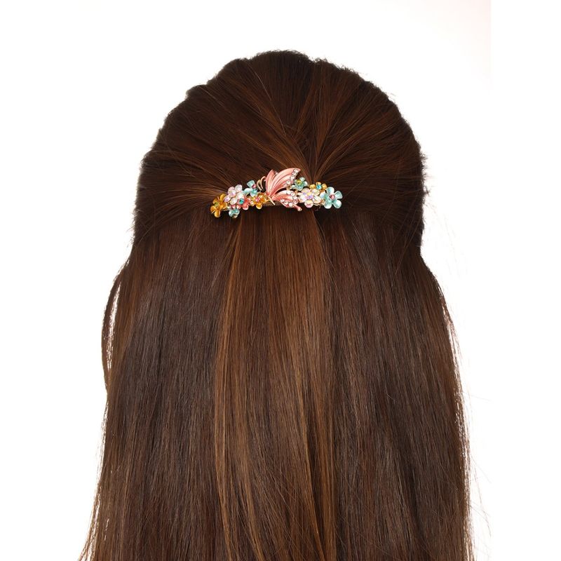 Buy Yellow Chimes Designed Multicolor Crystal Studded French Baratte ...