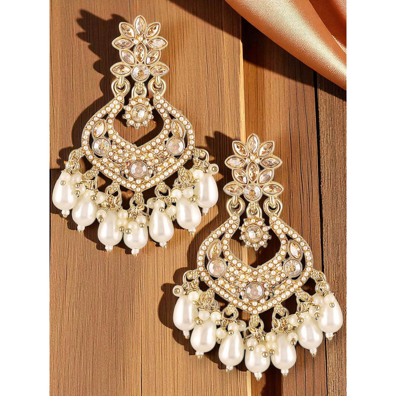 Buy OOMPH Womens Gold Tone Kundan and Pearls Champagne Drop Earrings Online