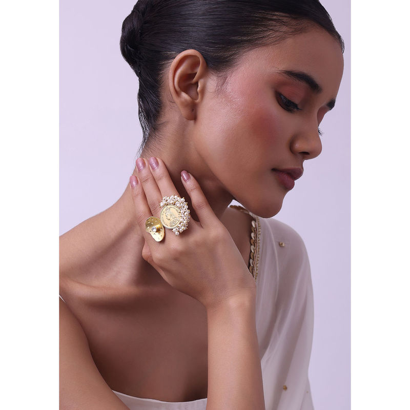 Buy KALKI FASHION Gold Finish Victorian Style Ring In Mix Metal Online
