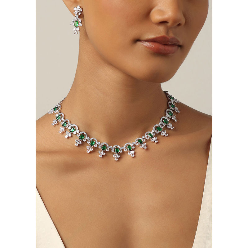 Buy KALKI FASHION Emerald Short Zirconia Green Diamond Necklace With ...
