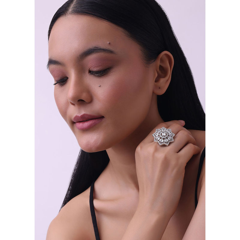 Buy KALKI FASHION Silver Finish Faux White Diamonds Ring Online