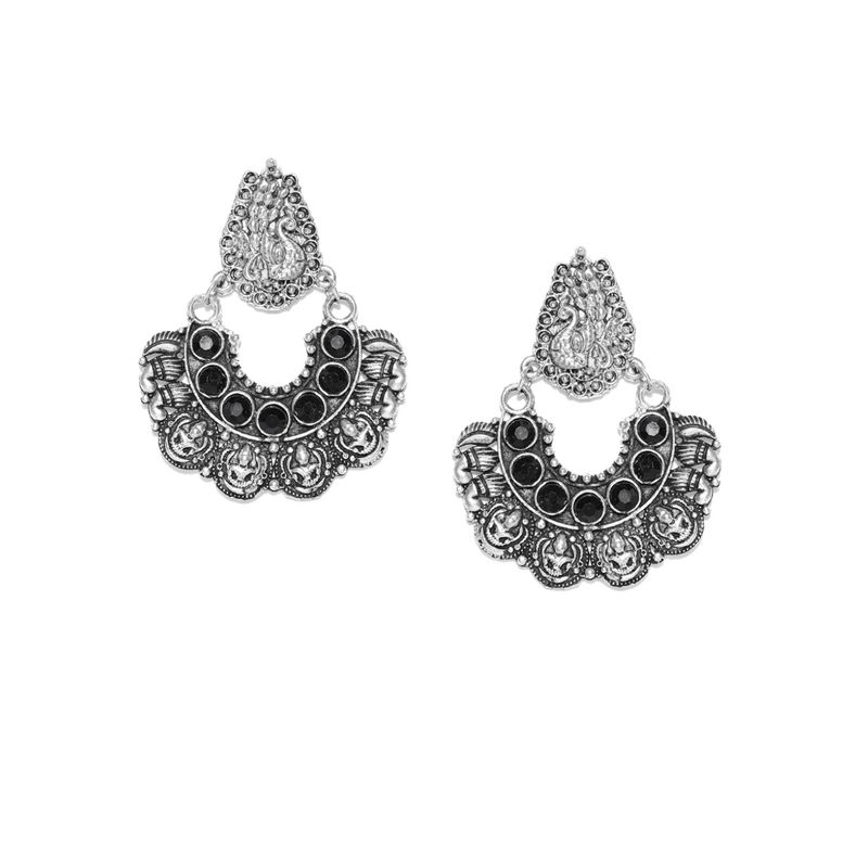 Buy Infuzze Oxidised Silver-Toned & Black Peacock Shaped Chandbalis Online