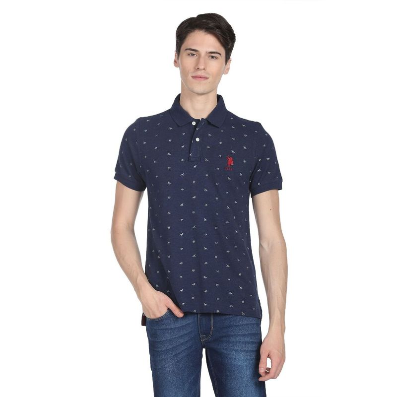 Buy U.S. POLO ASSN. Men Navy Print Cotton Polo Shirt Online
