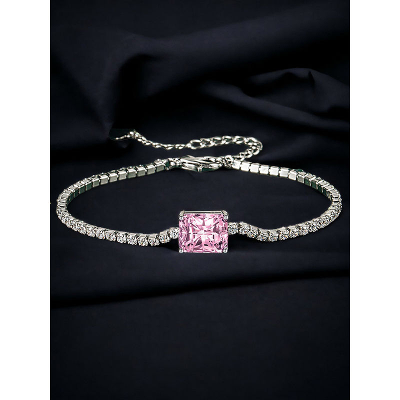 Buy Designs & You Silver Plated Cz Studded Anti Tarnish Ice Cut Pink ...