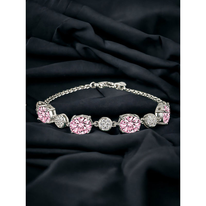 Buy Designs & You Silver Plated Cz Studded Anti Tarnish Ice Cut Pink ...
