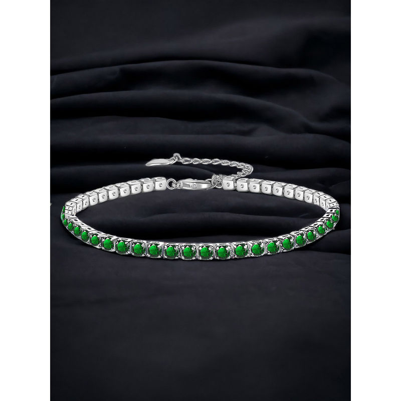 Buy Designs & You Silver Plated Cz Anti Tarnish Green Round Shape ...