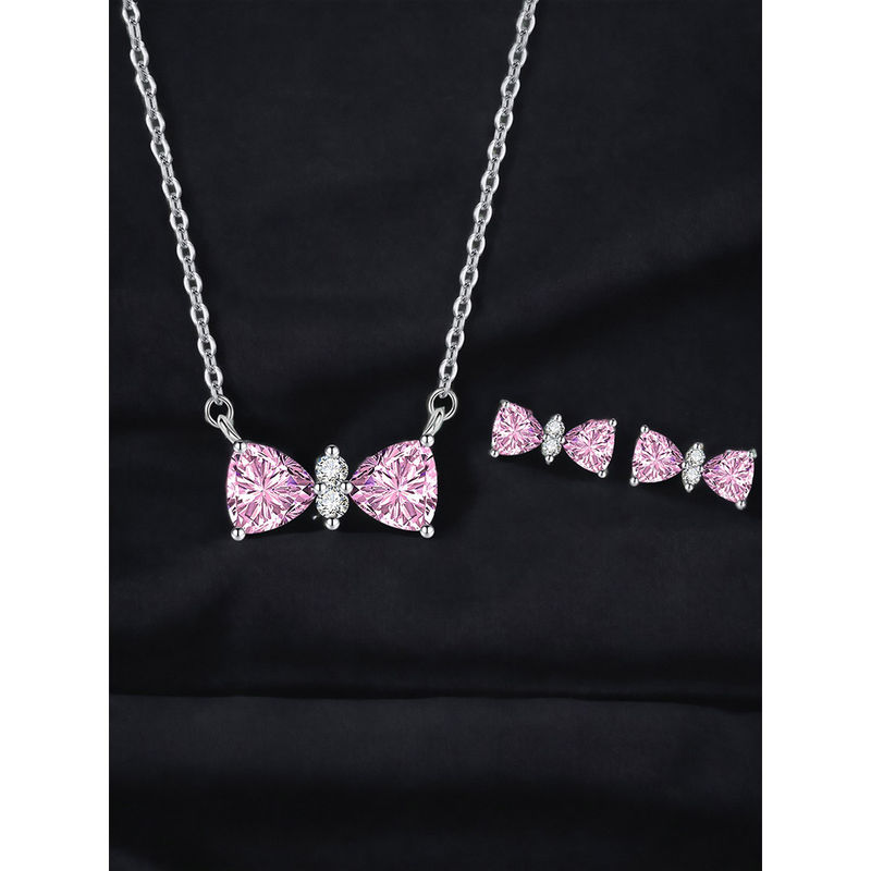 Buy Designs & You Silver Plated Cz Studded Anti Tarnish Pink Bow Design ...