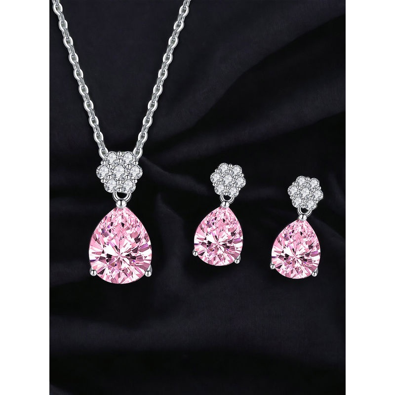Buy Designs & You Silver Plated Cz Studded Anti Tarnish Pink Teardrop ...